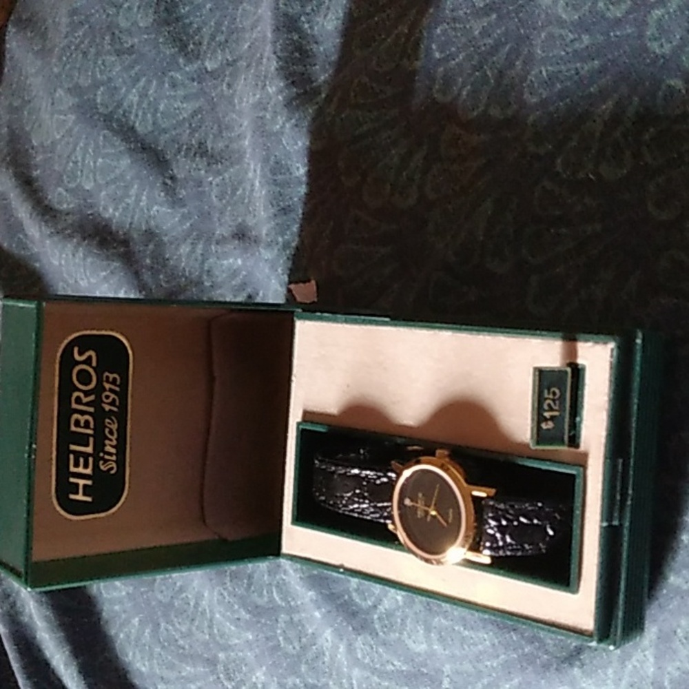 Helbros Vintage Leather/Gold Watch In Box - Gem